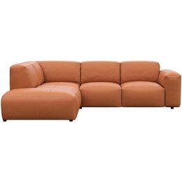 Ecksofa FLEXLUX, B:256cm H:73cm T:231cm, braun, 100% Echteder, Wohnzimmer, Sofas, "Lucera, super bequem durch hochwertigen Sitzaufbau mit