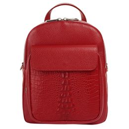 CLUTY Damen Cityrucksack, rot, Leder, Rindsleder, Rucks&auml;cke, echt Leder, Made in Italy