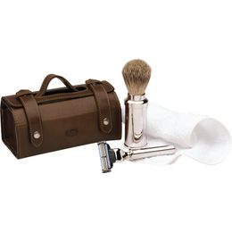 ERBE&reg; ERBE Herren Reise-Rasierset, braun, B:9,5cm H:16cm T:8cm, Rasiersets, Elegante Leder-Tasche mit hochwertigem Rasierer und Pinsel.