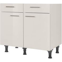 Unterschrank Nobilia, B:90cm H:87cm T:58,3cm, grau, K&uuml;che, Schr&auml;nke, ""Flash", vormontiert, Breite 90 cm, Soft-Close-Funktion", bei den Schubk&auml;sten,
