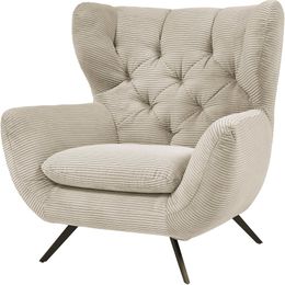 Sessel 3C CANDY, B:100cm H:106cm T:95cm, beige, Samt-Optik (100% Polyester), Wohnzimmer, Sessel, "Beatrice Ohrensessel mit Knopfheftung im R&uuml;cken",