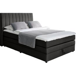 Boxspringbett Alina, B:151cm L:212cm, schwarz, Struktur fein XBO (100% Polyester), Jugendzimmer, Komplettbetten, "Marvin", inklusive Bettkasten und