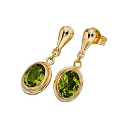 Jobo Damen Paar Ohrh&auml;nger, Gelbgold 585, gelb, Gelbgold 585, Ohrringe, oval 585 Gold mit Peridot
