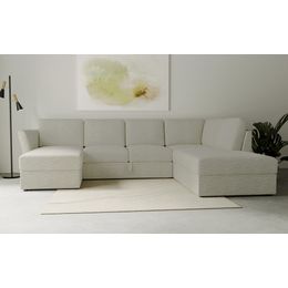 Wohnlandschaft Home Affaire, B:310cm H:90cm T:226cm, beige, 53% strukturiertes Polyester, 47% Polyester, Sofas, "Lavars Schlafsofa", mit Bettfunktion