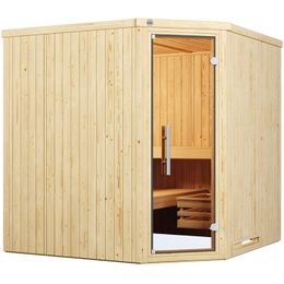 Weka Sauna "Element-Ecksauna VARBERG 3", Bio-Ofen, externe Steuerung, 7,5 kW, beige, Saunen, vorgefertigte Elemente, moderne Ganzglast&uuml;r