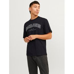 Jack & Jones JACK & JONES Herren Rundhalsshirt "JJECALEB VARSITY TEE SS O-NECK NOOS", schwarz, Gr. XS, bedruckt, Jersey, Obermaterial: 100% Baumwolle, Shirts