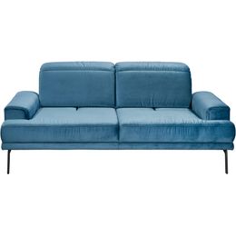 2-Sitzer Musterring, B:198cm H:79cm T:130cm, blau, 100% Polyester, Sofas, "MR 4580", inkl. Kopf- und Sitztiefenverstellung, Fu&szlig; schwarz, B198 x T103