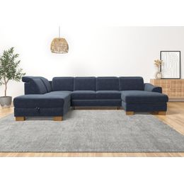 Wohnlandschaft Home Affaire, B:338cm H:86cm T:219cm, blau, Flachgewebe (100% Polyester), Sofas, "Dundee U-Form", wahlweise mit Kopfteilverstellung