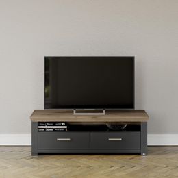 Lowboard, B:140cm H:47cm T:51cm, grau, SET ONE BY Musterring, MDF, Wohnzimmer, Sideboards, "York", Typ 31, mit 2 Schubk&auml;sten, Beleuchtung optional,