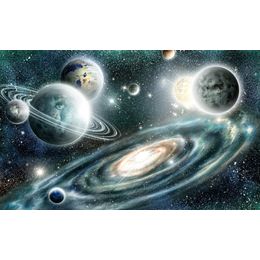 papermoon Fototapete "Universum mit Planeten", B/L: 3,5m x 2,6m, Bahnen: 7 Stk., bunt, Schlafzimmer, Tapeten