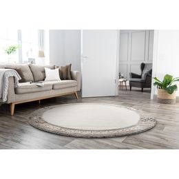 Wollteppich Theko, H:14mm &Oslash;:150cm, beige, Wolle, Wohnzimmer, Teppiche, "Royal Natur 6030", reine Wolle, handgetuftet, mit Bord&uuml;re