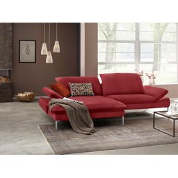 Ecksofa W.Schillig, B:294cm H:87cm T:185cm, rot, Chenille-Flachgewebe R66 (85% Polyester, 15% Nylon);Longlife Xtra-Leder Z59: Glattleder mit