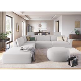 Sit & More Ecksofa SIT & MORE, B:356cm H:80cm T:292cm, silber, Samtoptik (100% Polyester);Soft clean (98% Polyester, 2% Polyamid);Struktur fein (100%