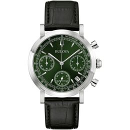 Bulova Herren Chronographschwarz, dunkelgr&uuml;n, Armbanduhren, Quarzuhr, Armbanduhr, Herrenuhr, Lederarmband, analog, Tag