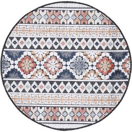 Teppich CarpetFine, H:4mm &Oslash;:150cm, blau, Polypropylen, Wohnzimmer, Teppiche, "Deja 103", robustes Flachgewebe, Motiv- Floral Palmenbl&auml;tter, Hoch-Tief