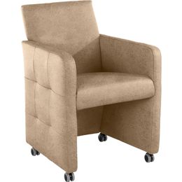 Sessel, B:61cm H:88cm T:70cm, beige, exxpo - SOFA FASHION, Wohnzimmer, Sessel, "Barista Clubsessel auf Rollen, schmale Armlehnen, aktuelles Design",
