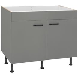 Sp&uuml;lenschrank Optifit, B:100cm H:87cm T:58,4cm, grau, Holzwerkstoff, K&uuml;che, Schr&auml;nke, "Elga", mit Soft-Close-Funktion, h&ouml;henverstellbaren F&uuml;&szlig;en,
