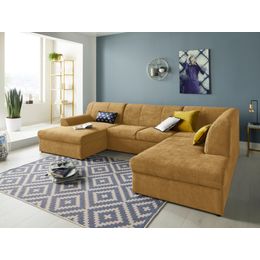 Wohnlandschaft DOMO collection, B:320cm H:78cm T:213cm, gelb, Sofas, "Topper, elegant und zeitlos, komfortabel, U-Form", wahlweise mit Bettfunktion