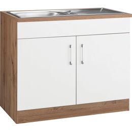 Sp&uuml;lenschrank KOCHSTATION, B:100cm H:85cm T:60cm, wei&szlig;, Holzwerkstoff, K&uuml;che, Schr&auml;nke, "KS-Colmar", 100 cm, mit Metallgriff