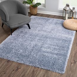 Hochflor-Teppich Sanat, B:140cm H:45mm L:200cm, blau, Kunstfaser, Teppiche, "Porto", Wohnzimmer, Langflor, Shaggy, auch als L&auml;ufer