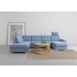 Sit & More Wohnlandschaft SIT & MORE, B:312cm H:82cm T:213cm, blau, Sofas, "Quincy U-Form", wahlweise mit Bettfunktion und Bettkasten