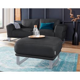 Hocker W.Schillig, B:71cm H:42cm T:71cm, schwarz, Wohnzimmer, Hocker, "montanaa", mit Metallkufen in Silber matt, Breite 71 cm