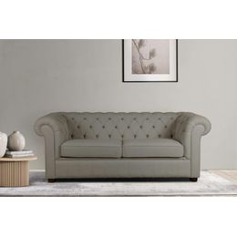 3-Sitzer Home Affaire, B:198cm H:74cm T:89cm, grau, 100% Polyester, Sofas, "CHARENTE, optionale Schlafsofa, Chesterfield-Sofa, Bettfunktion", mit