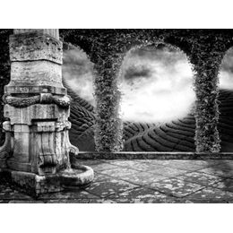 papermoon Fototapete "Tempel Schwarz & Wei&szlig;", B/L: 3,5m x 2,6m, Bahnen: 7 Stk., schwarz, Schlafzimmer, Tapeten