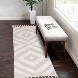 Hochflor-Teppich Carpet City, B:80cm H:20mm L:300cm, beige, Polypropylen, Teppiche, "Valencia 813", L&auml;ufer, Boho-Stil, 3D-Effekt, Raute,