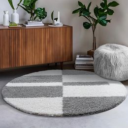 Hochflor-Teppich Sanat, H:30mm &Oslash;:120cm, grau, Kunstfaser, Teppiche, "Milano 1254", Hochflor, Wohnzimmer, Schlafzimmer, fu&szlig;bodenheizungsgeeignet