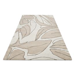 Teppich Wecon Home, B:110cm H:10mm L:170cm, beige, Schurwolle, Wohnzimmer, Teppiche, "Tunia", handgefertigt, floral, pflegeleicht, Wolle, Wohnzimmer,
