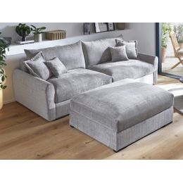 Big-Sofa Home Affaire, B:190cm T:123cmhellgrau, 100% Polyester, Sofas, "Finka, Breite 190 cm", Mega-Sofa, Cord oder Chenille-Struktur, mit Federkern