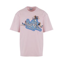 Karl Kani Damen T-Shirt "Karl Kani Woven Signature Airbrush Amor Tee"rose, blau, Gr. XL, bedruckt, 100% Baumwolle, Shirts