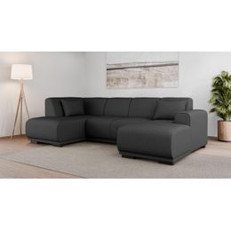 Wohnlandschaft Home Affaire, B:300cm H:85cm T:162cm, grau, 100% Polyester, Sofas, "BORNHOLM U-Form mit Recamiere rechts/links, B/T/H: 300/162/85 cm",