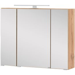 Spiegelschrank Welltime, B:80cm H:64cm T:20cm, braun, Holzwerkstoff, Badezimmer, Schr&auml;nke, "Kaunas", 80 cm breit, Soft-Close-Funktion