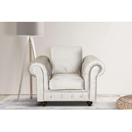 Sessel Home Affaire, B:117cm H:90cm T:93cm, beige, 100% Polyester, Wohnzimmer, Sessel, "MENDITTE", Knopfheftung an Armlehnen und vorderer Leiste,