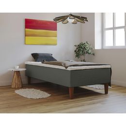 Boxspringbett Home Affaire, B:141cm L:201cm, grau, 100% Polyester, Komplettbetten, "Osterberg", mit Taschen-Federkernunterbox