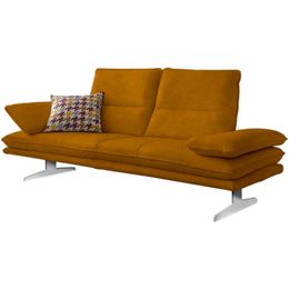 2-Sitzer W.Schillig, B:216cm H:94cm T:96cm, gelb, Stoff S37 (100% Polyester): Luxus-Microfaser in Lederoptik, Sofas, "broadway, Designsofa mit tollem
