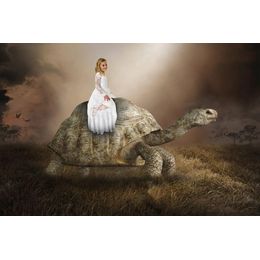 papermoon Fototapete "Surreale M&auml;dchen Schildkr&ouml;te Liebe Hoffnung", B/L: 4m x 2,6m, Bahnen: 8 Stk., bunt, Schlafzimmer, Tapeten