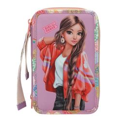 Depesche Kinder Buntstift "3-Fach Federtasche mit Anh&auml;nger GIRL POWER inkl. Stifte TOPModel 7,5 x 13 x 20 cm violett", lila, Kunststoff, Stifte