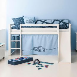 Hochbett Hoppekids, B:101cm H:9cm L:208cm, wei&szlig;, Bett: 100% Massivholz, Nordische Kiefer;Rutsche: MDF;Vorhang: 100% Baumwolle;Matratze:
