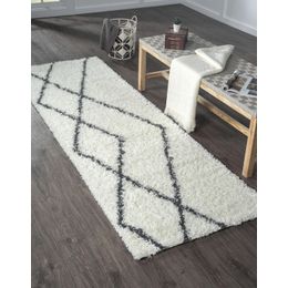 Hochflor-L&auml;ufer, B:80cm H:37mm L:200cm, beige, MyFlair M&Ouml;BEL & ACCESSOIRES, Polypropylen (PP), Teppiche, "My Shaggy Raute", Shaggy, Scandi Rauten
