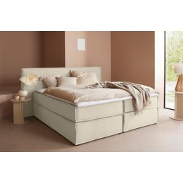 Boxspringbett, B:213cm L:213cm, beige, LeGer Home by Lena Gercke, 100% Polyester, Komplettbetten, "Yuma", incl. Topper, in 4 Breiten, 3
