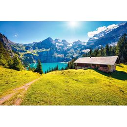 papermoon Fototapete "ALPEN-SEE UND WIESE-SCHWEIZ", B/L: 5m x 2,8m, Bahnen: 10 Stk., bunt, Schlafzimmer, Tapeten