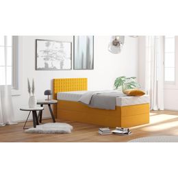 Boxspringbett, B:135cm L:210cm, gelb, Westfalia Schlafkomfort, Bezug: 100% Polyester;Polsterwatte: 100% Polyester, Komplettbetten, mit Zierkissen,