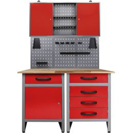 ONDIS24 Werkstatt-Set, B:120cm H:205cm T:60cm, rot, Werkb&auml;nke, 120 cm
