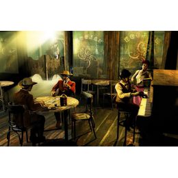 papermoon Fototapete "SALOON-WILD WEST NOSTALGIE RETRO VINTAGE BAR COWBOY XXL", B/L: 4,5m x 2,8m, Bahnen: 9 Stk., bunt, Schlafzimmer, Tapeten