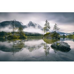 papermoon Fototapete "Photo-Art DIRK WIEMER, REGNERISCHER MORGEN IN HINTERSEE (BAYERN)", B/L: 4,5m x 2,8m, Bahnen: 9 Stk., bunt, Schlafzimmer, Tapeten