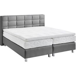 Boxspringbett, B:215cm L:210cm, grau, Westfalia Schlafkomfort, Bezug: Kunstleder, Polyurethan;Polsterung: 100% Polyester, Komplettbetten, mit Kn&ouml;pfen