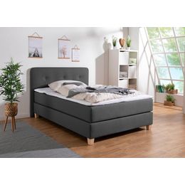 Boxspringbett Home Affaire, B:133cm L:207cm, grau, Struktur fein (100% Polyester);Samtstoff (100% Polyester), Komplettbetten, "Fargo", inkl. Topper,